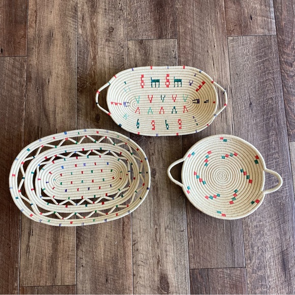Accents | Vintage Colorful Boho Woven Basket Set Of 3 | Poshmark